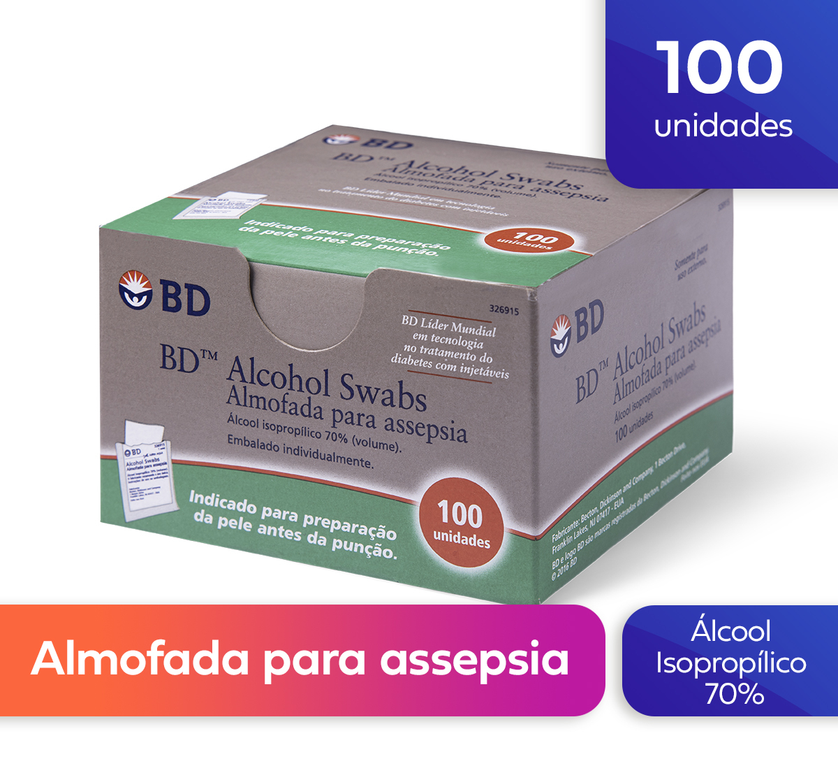 Álcool BD swab com 100 sachês - Álcool BD swab com 100 sachês - BD